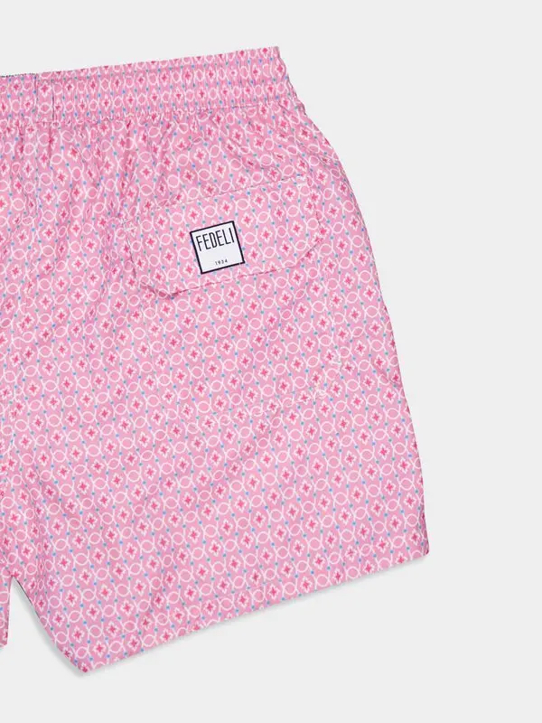 Fedeli Madeira Vintage Pattern Sustainable Swim Trunk - Pink