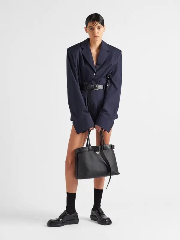 Prada Large Buckled Leather Handbag - Black