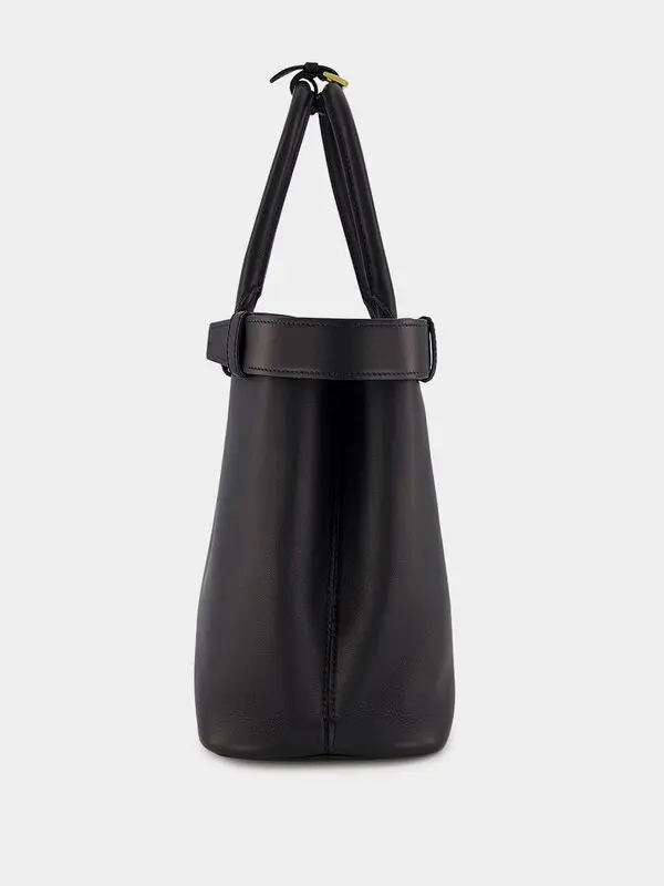 Prada Large Buckled Leather Handbag - Black