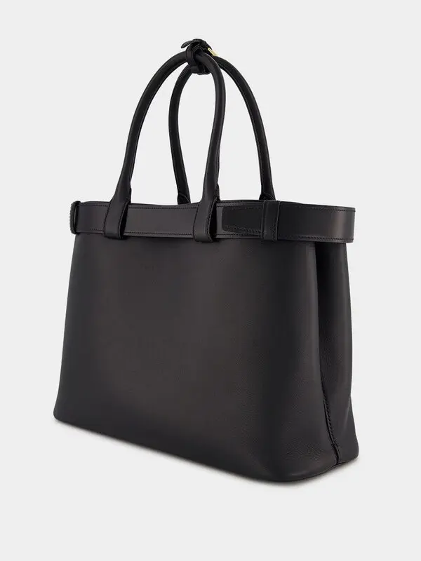 Prada Large Buckled Leather Handbag - Black