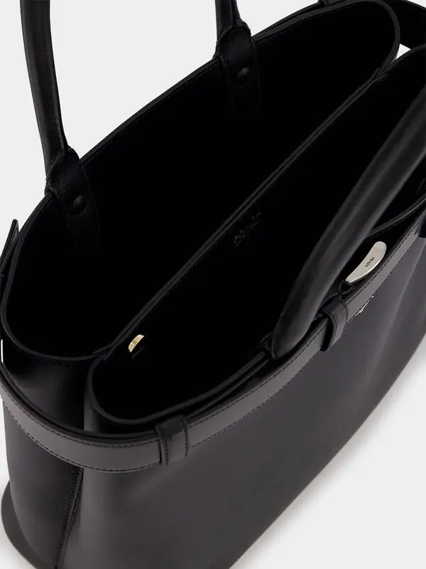 Prada Large Buckled Leather Handbag - Black