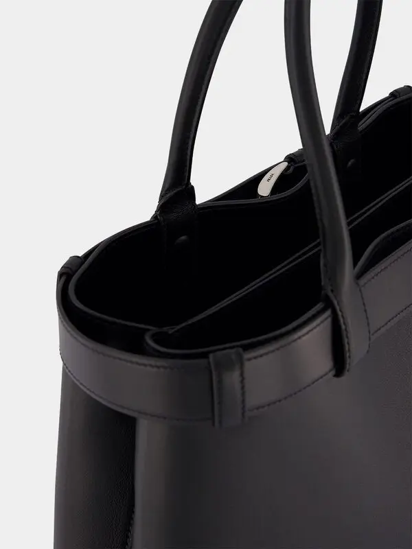 Prada Large Buckled Leather Handbag - Black