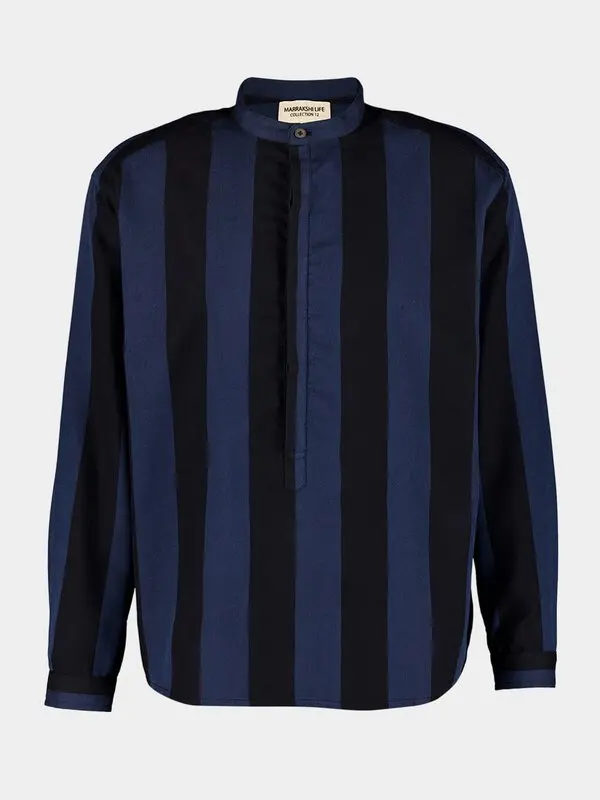 MARRAKSHI LIFE Striped Cotton Shirt - Blue