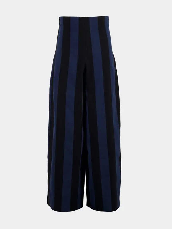 MARRAKSHI LIFE High-waist Striped Trousers - Blue