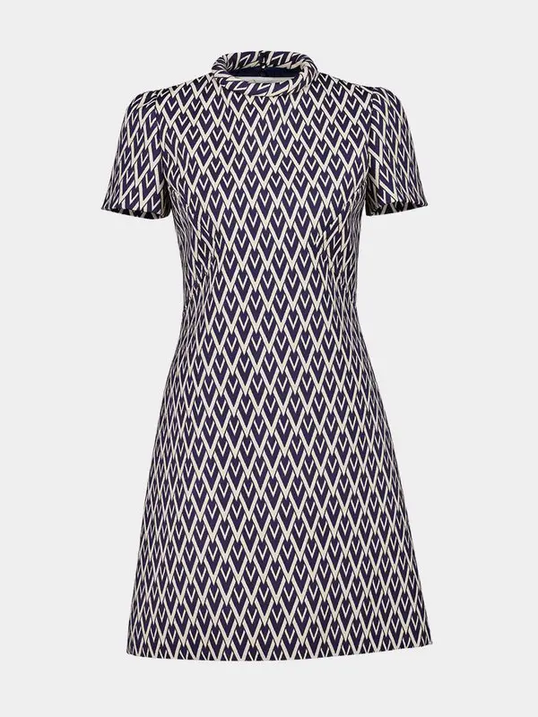 Valentino Garavani Night Short Dress In Toute La V Jacquard - Blue