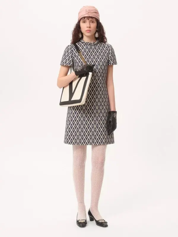 Valentino Garavani Night Short Dress In Toute La V Jacquard - Blue
