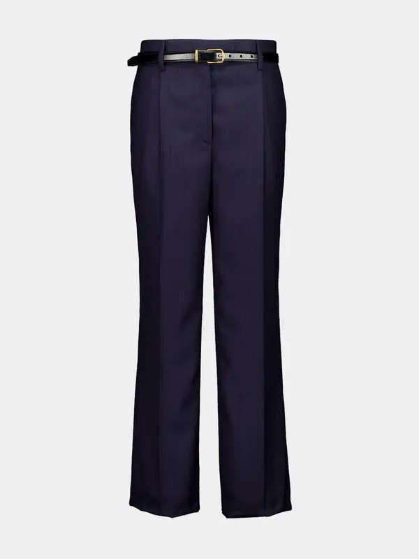 Prada Straight-leg Wool Trousers With Leather Belt - Blue