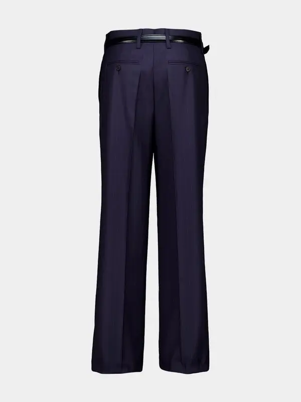 Prada Straight-leg Wool Trousers With Leather Belt - Blue