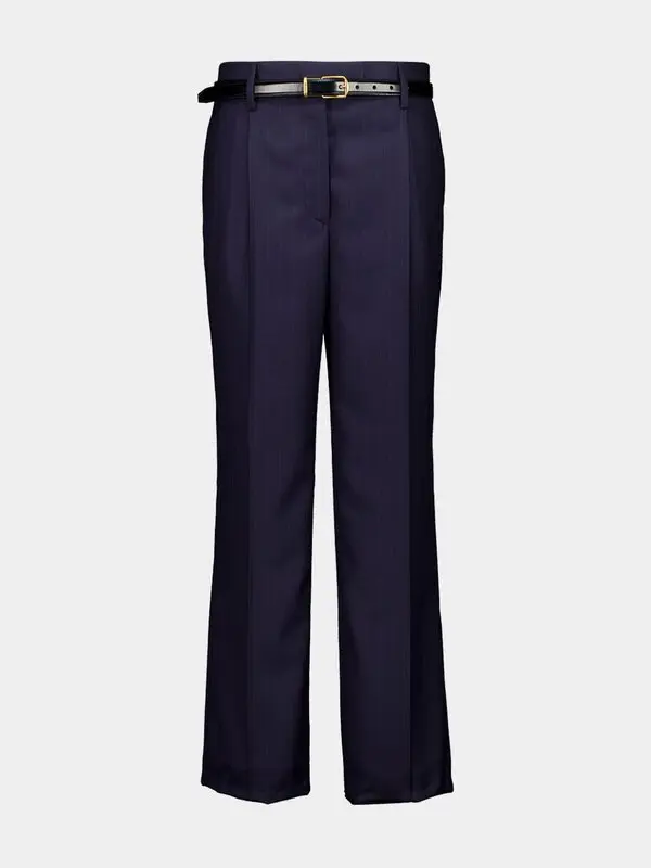 Prada Straight-leg Wool Trousers With Leather Belt - Blue