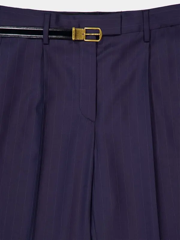 Prada Straight-leg Wool Trousers With Leather Belt - Blue