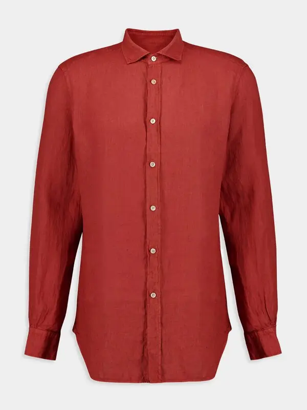 Boglioli Rustic Red Linen Shirt - Orange