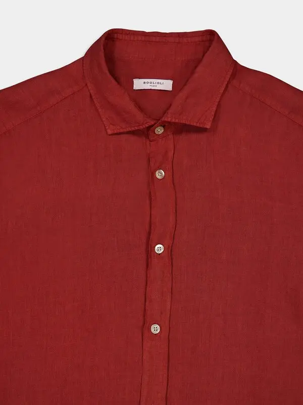 Boglioli Rustic Red Linen Shirt - Orange