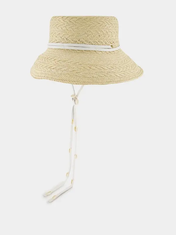SENSI STUDIO Textured Straw Lampshade Hat With Leather Band - Beige
