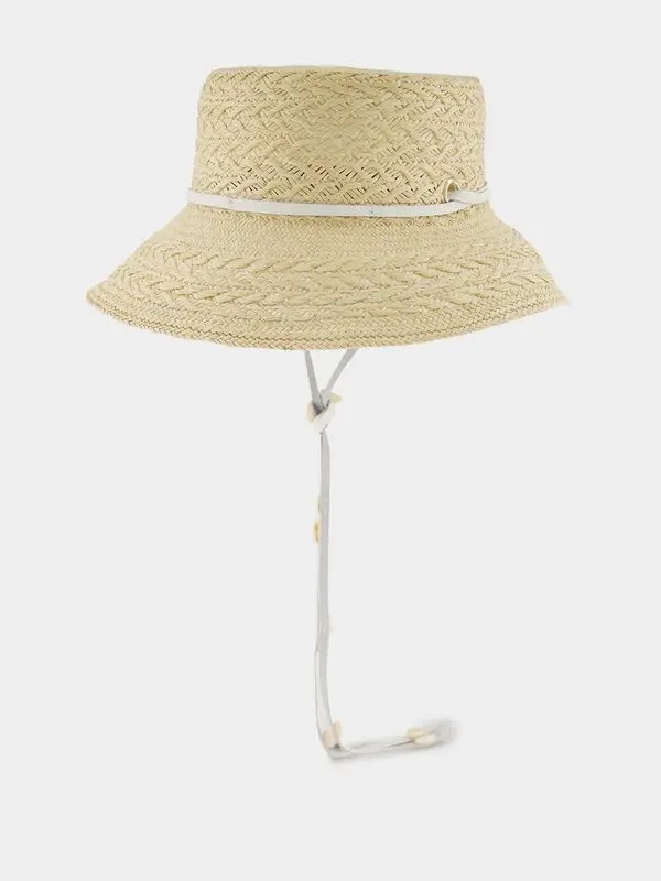 SENSI STUDIO Textured Straw Lampshade Hat With Leather Band