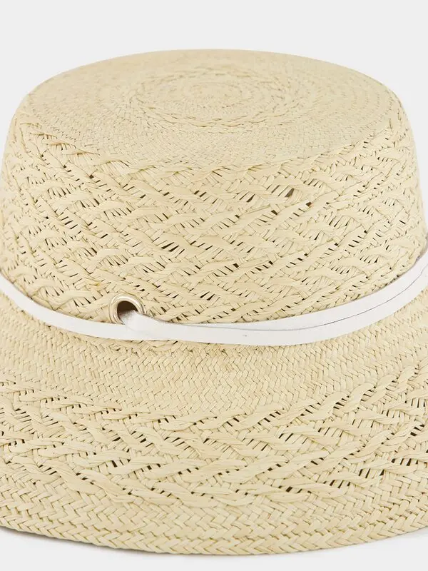 SENSI STUDIO Textured Straw Lampshade Hat With Leather Band