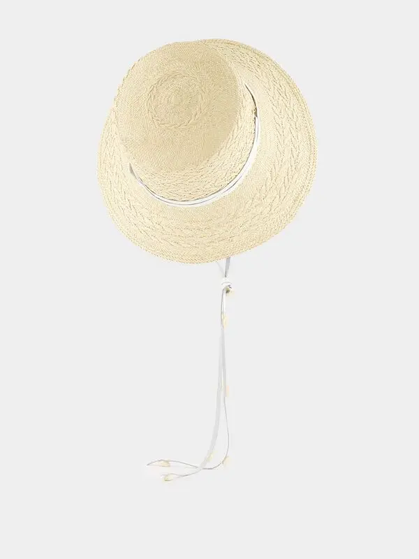 SENSI STUDIO Textured Straw Lampshade Hat With Leather Band