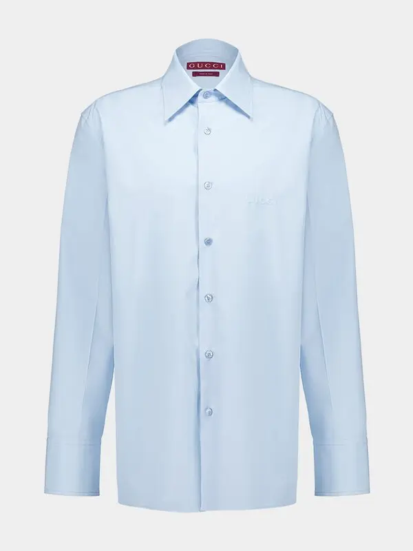 Gucci Baby Cotton Poplin Shirt With Embossed Logo - Blue