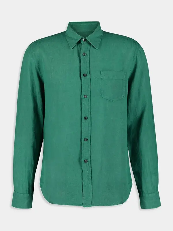 120% Lino Regular Fit Linen Shirt - Green