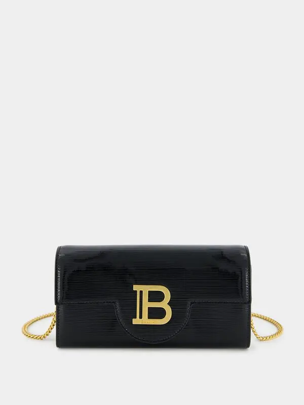 Balmain B-buzz Wallet In Striped Patent Leather - Black