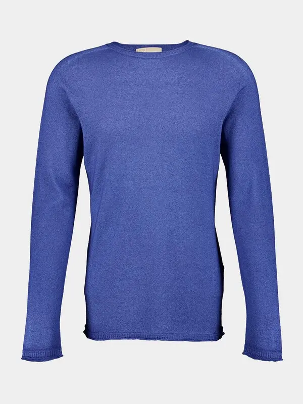 120% Lino Cashmere Crew Neck Sweater - Blue