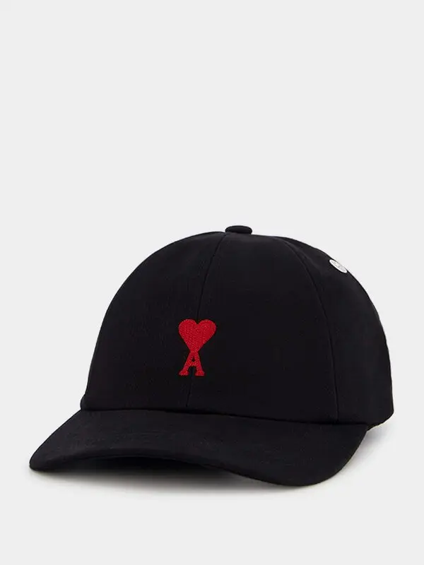 AMI Paris De Coeur Cotton Cap - Black