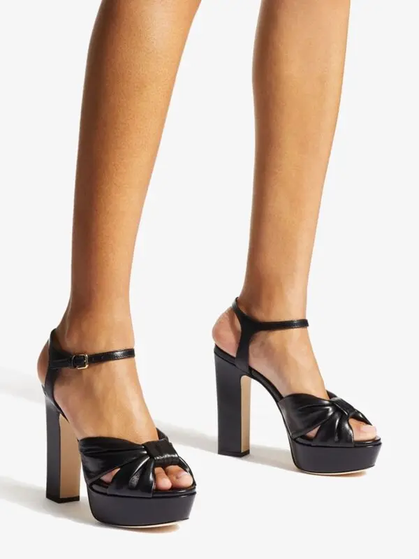 JIMMY CHOO Heloise Nappa Leather Platform Sandals - Black