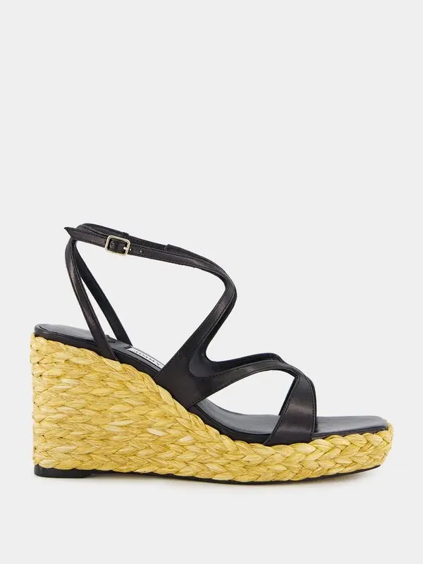 JIMMY CHOO Ayla 85 Nappa Leather Wedge Sandals - Black