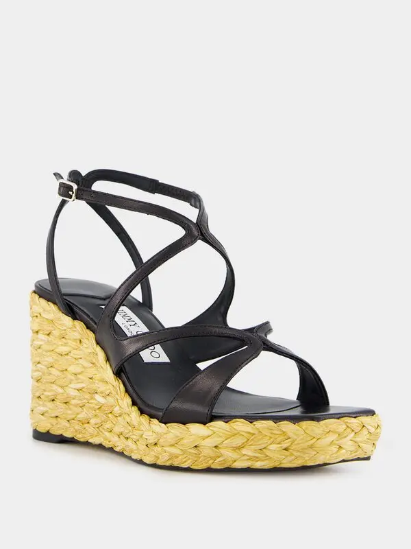 JIMMY CHOO Ayla 85 Nappa Leather Wedge Sandals - Black