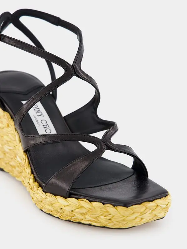 JIMMY CHOO Ayla 85 Nappa Leather Wedge Sandals - Black