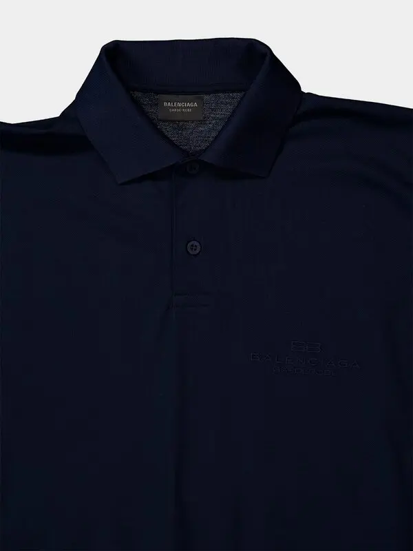 Balenciaga Navy Intertwined Cotton Piqué Polo - Blue