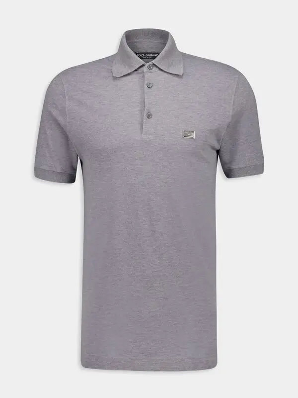 Dolce & Gabbana Cotton Piqué Polo-shirt With Branded Tag - Grey
