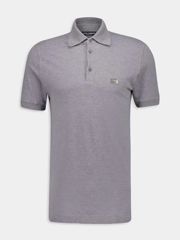 Dolce & Gabbana Cotton Piqué Polo-shirt With Branded Tag - Grey