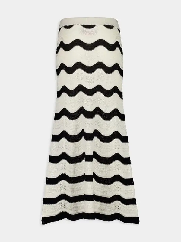 La DoubleJ Black And Ecru Chevron Cotton Midi Skirt