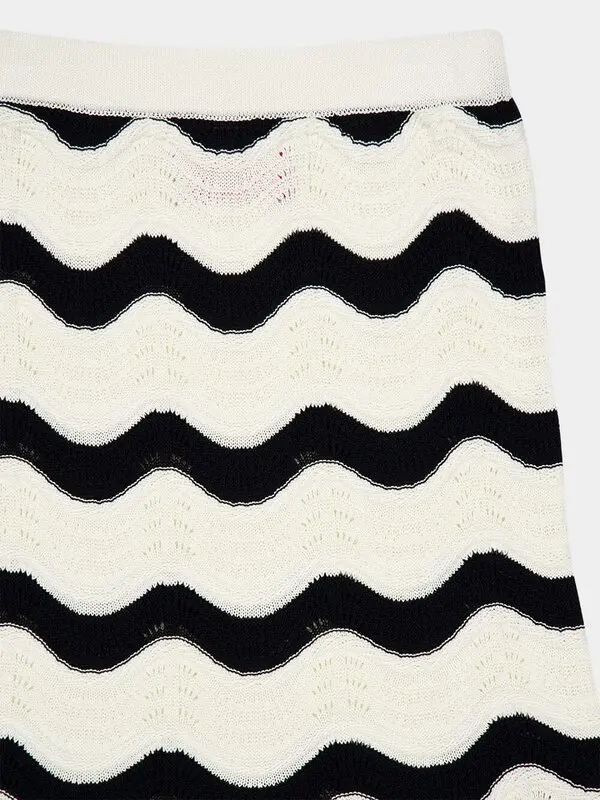La DoubleJ Black And Ecru Chevron Cotton Midi Skirt