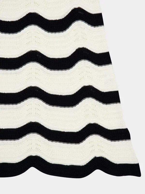 La DoubleJ Black And Ecru Chevron Cotton Midi Skirt