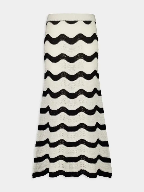 La DoubleJ Black And Ecru Chevron Cotton Midi Skirt - Multicolour