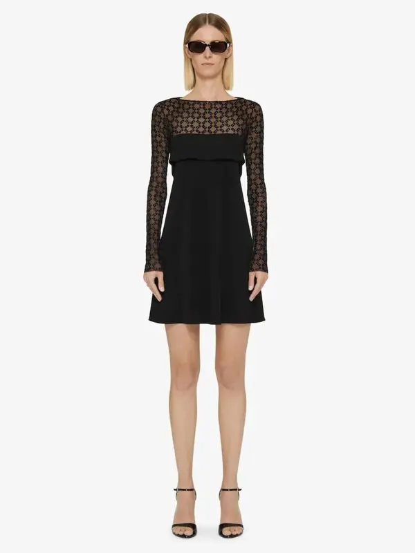 Givenchy Draped Jersey And Monogram Tulle Mini Dress - Black