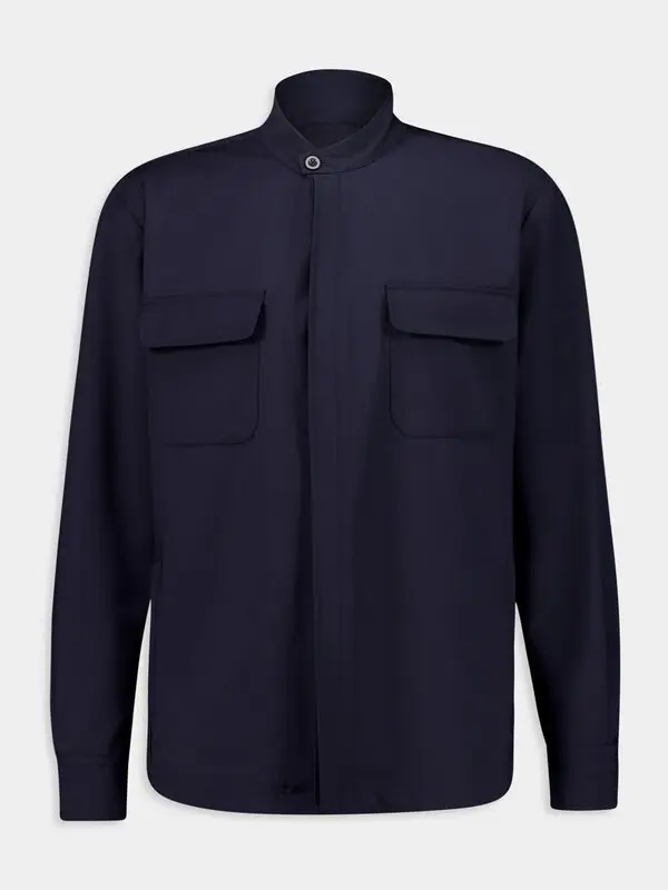 Boglioli Navy Wool Blend Overshirt
