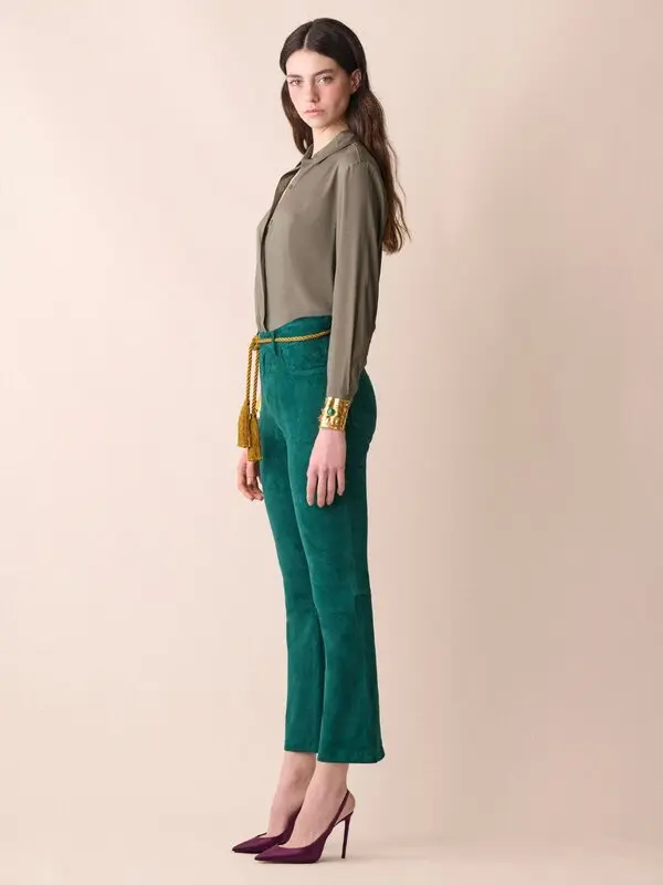 PAULA Flared Suede Trousers - Blue