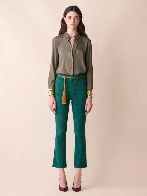 PAULA Flared Suede Trousers - Blue