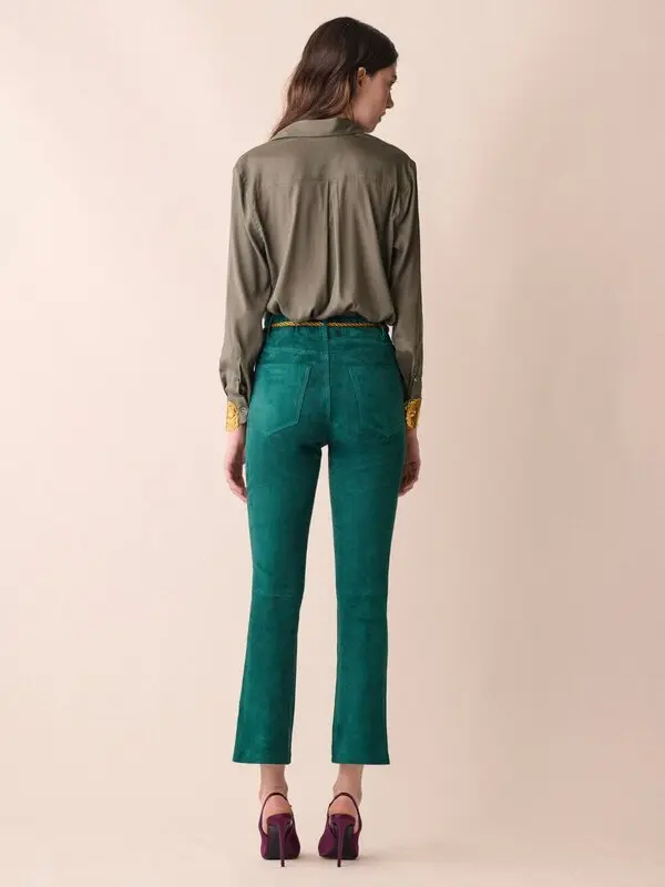 PAULA Flared Suede Trousers - Blue