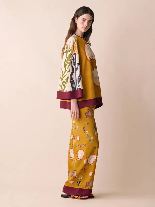 PAULA Taurus Printed Silk Crepe Pajama Pants