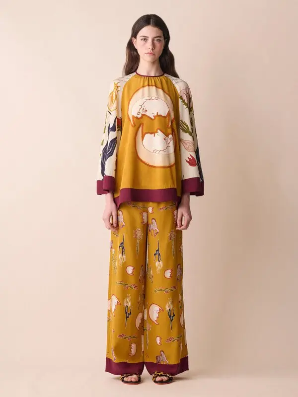PAULA Taurus Printed Silk Crepe Pajama Pants