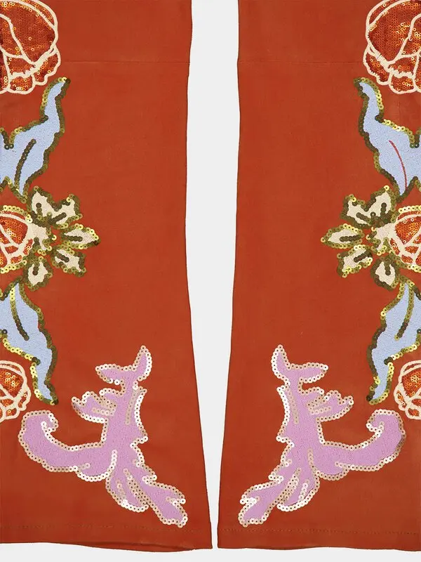 PAULA Capella Embroidered Suede Pants - Orange
