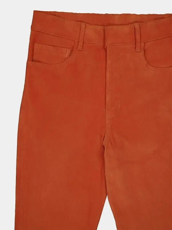 PAULA Capella Embroidered Suede Pants - Orange