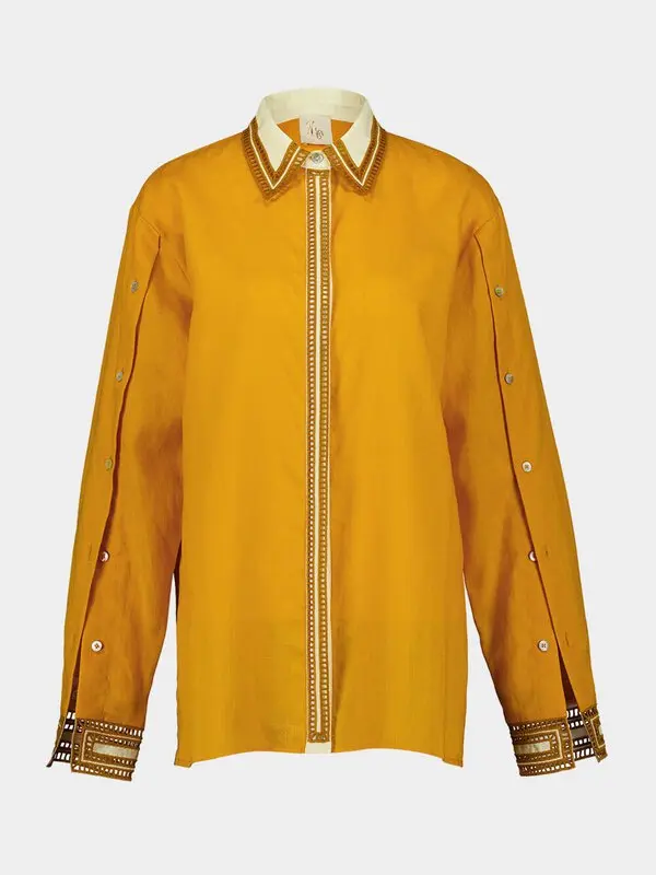 PAULA Andromeda English Embroidered Linen Shirt - Yellow