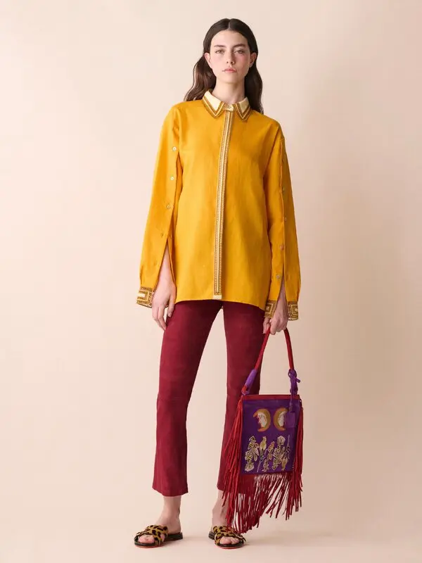 PAULA Andromeda English Embroidered Linen Shirt - Yellow