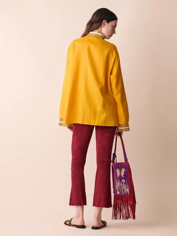 PAULA Andromeda English Embroidered Linen Shirt - Yellow