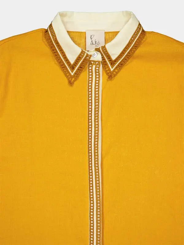 PAULA Andromeda English Embroidered Linen Shirt - Yellow