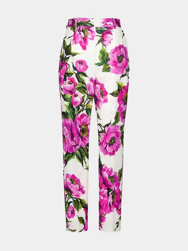 Dolce & Gabbana Peony-print Cotton Jacquard Trousers - Pink